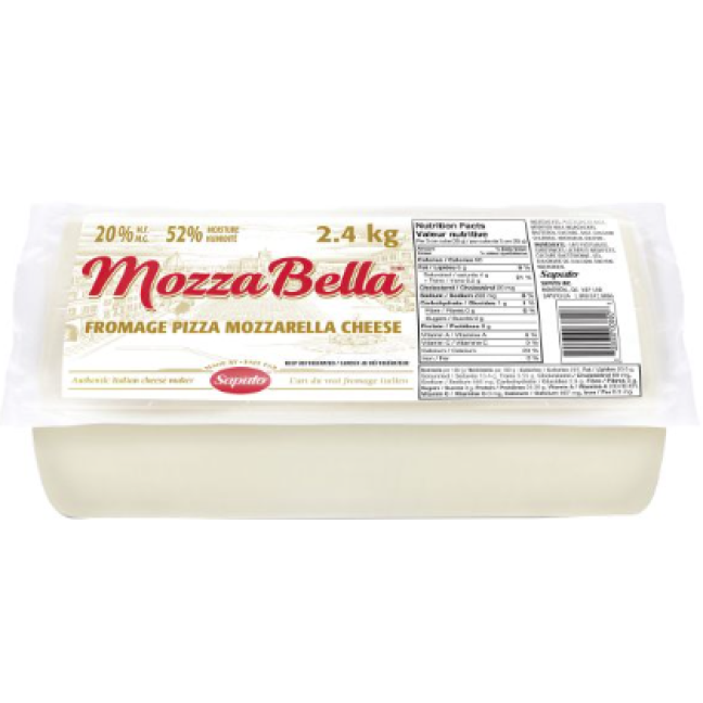 Block mozzarella cheese 20% fat - MozzaBella | Aubut (16876)