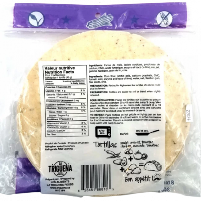 Multigrain corn tortillas 8in gluten free - La Triguena | Aubut (4134)